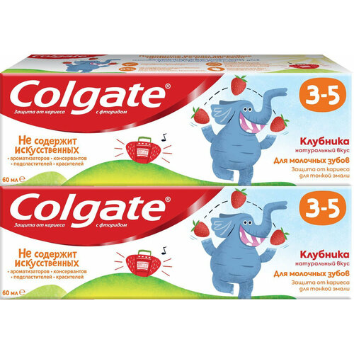 COLGATE Зубная паста Детская клубника с фтором 3-5лет 60мл, 2шт