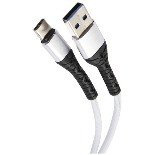 Дата-кабель mObility USB - Type-C, 3А, тканевая оплетка, белый