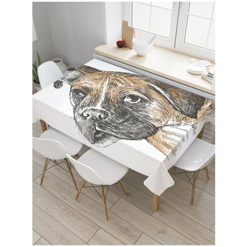 Скатерть прямоугольная JoyArty на кухонный стол "Молодой бульдог" из оксфорда, 180x145 см
