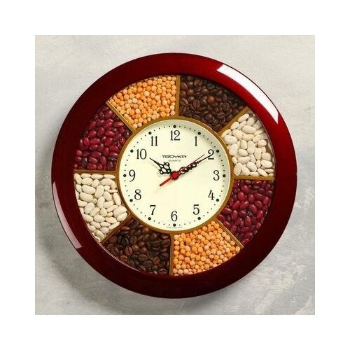 Часы настенные, серия: Кухня, "Специи", бордовый обод, 29х29 см Тройка 1180130 .