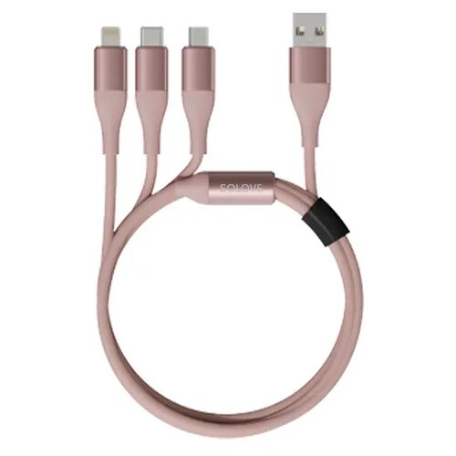 Кабель SOLOVE USB Lightning/Micro/Type-C, 1.2 м, розовый