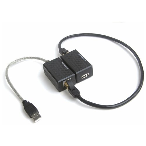 GCR Удлинитель USB по витой паре, передатчик AM+RJ45, приемник RJ45+AF+DC для питания