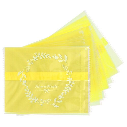 Пакет подарочный пластиковый с рисунком "Hand Made" 88 х 115 мм жёлтый, 12 шт.