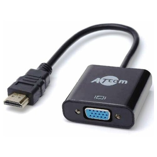 Видео адаптер HDMI на VGA 19M/15F + аудио 3.5 мм AT1014 с дополнительным питанием, чёрный