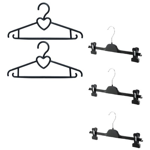 Вешалки Valexa в наборе (костюм, платье ВН-5 420мм*8мм - 2шт; брючная PV-36 360мм*10мм - 3 шт.) черные