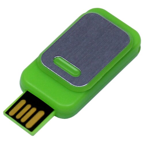 Пластиковая прямоугольная выдвижная флешка с металлической пластиной (32 Гб / GB USB 2.0 Зеленый/Green 045)