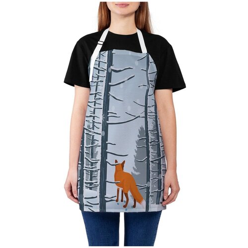 Фартук женский JoyArty для готовки "Лисица в заснеженном лесу", универсальный размер