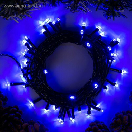 Гирлянда «Нить» 5 м, IP20, тёмная нить, 50 LED, свечение синее, 8 режимов, 220 В