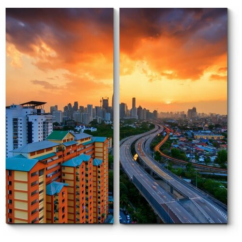 Модульная картина Пылающий закат над Куала-Лумпур90x90