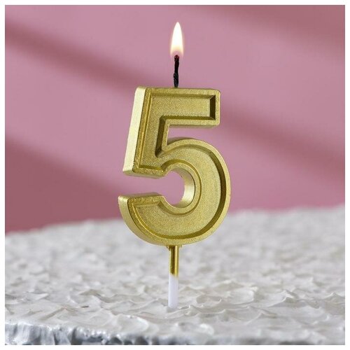 Свеча в торт цифра "5" золото