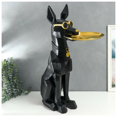 Подставка сувенирная интерьерная 3D "Чёрный пёс в очках" d=26 см 77х26х20 см