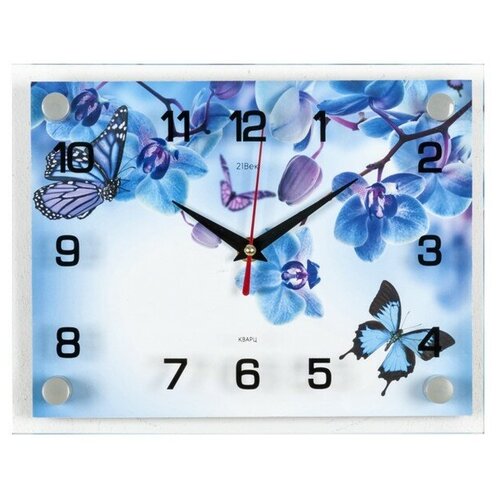 Часы настенные, серия: Интерьер, "Фиолетовые Орхидеи и бабочки", 20 х 26 см
