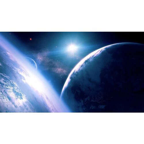 Картина на холсте 60x110 LinxOne "Арт планеты QAuZ спутник" интерьерная для дома / на стену / на кухню / с подрамником