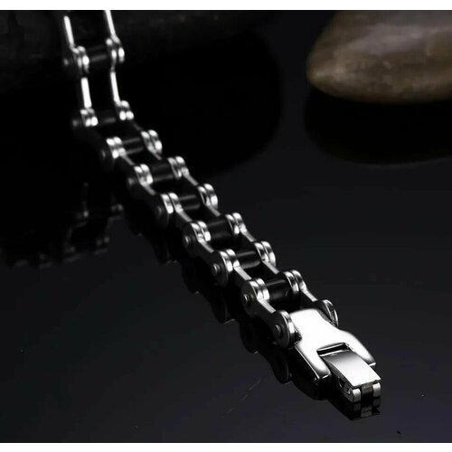 Браслет-цепочка, каучук, размер 21 см, размер one size, серебряный, черный