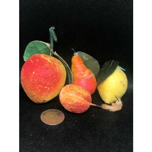 Елочная игрушка СССР набор овощи-фрукты ватные, папье-маше 4 шт №10
