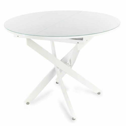 Раздвижной кухонный стол со стеклом Рим-18 белый/белый (1000/1350x1000)