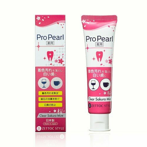 NIPPON ZETTOC Японская отбеливающая зубная паста без фтора ProPearl для свежего дыхания (сакура-мята), 100 гр