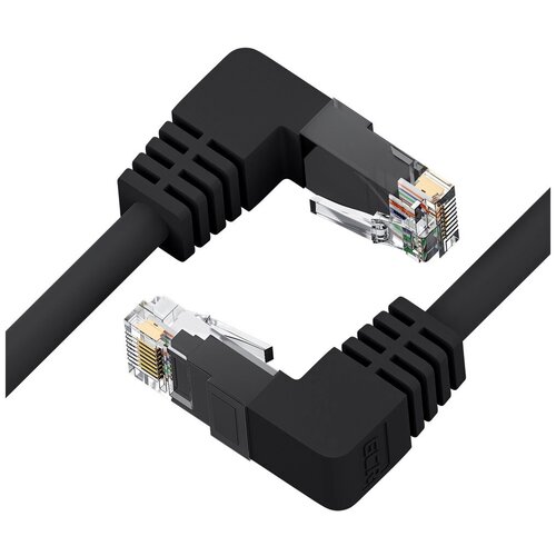 GCR Патч-корд 3.0m UTP кат.5e, черный, верхний/нижний угол, литой, ethernet high speed, RJ45, T568B