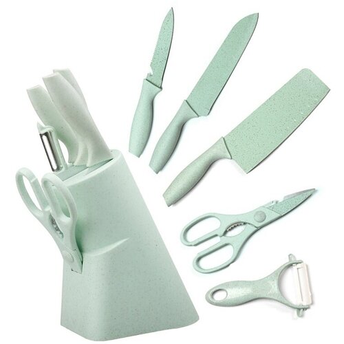Набор кухонных ножей 5 предметов, ножи 5 в 1; подставка для ножей /Салатовый цвет