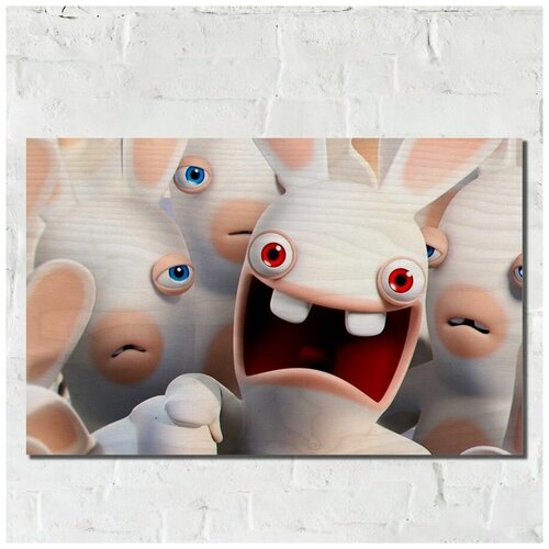 Картина интерьерная на дереве, рисунок игра Rabbids Invasion - 11883