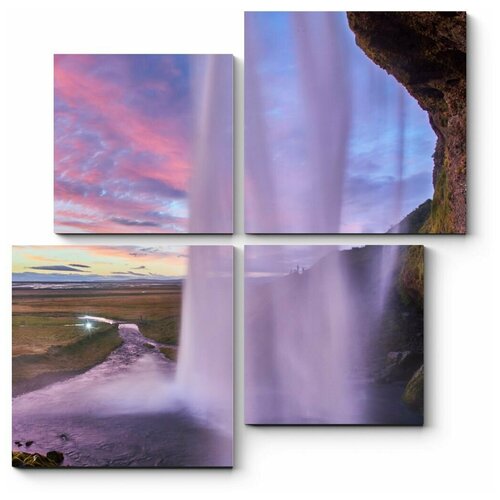Модульная картина Красивый закат на водопаде100x100