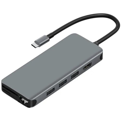 Хаб USB Wiwu Alpha 12 in 1 Type-C - 3xUSB 3.0 / 3xUSB 2.0 / Type-C / SD / HDMI / Micro SD / Lan+3.5 Grey 6973218936260