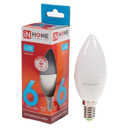 INhome Лампа светодиодная IN HOME LED-СВЕЧА-VC, Е14, 6 Вт, 230 В, 4000 К, 540 Лм