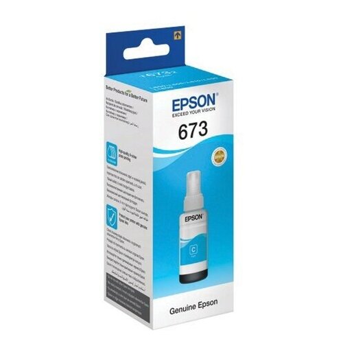 Чернила EPSON 673 (T6732) для СНПЧ Epson L800/L805/L810/L850/L1800, голубые, оригинальные, C13T67324A/298