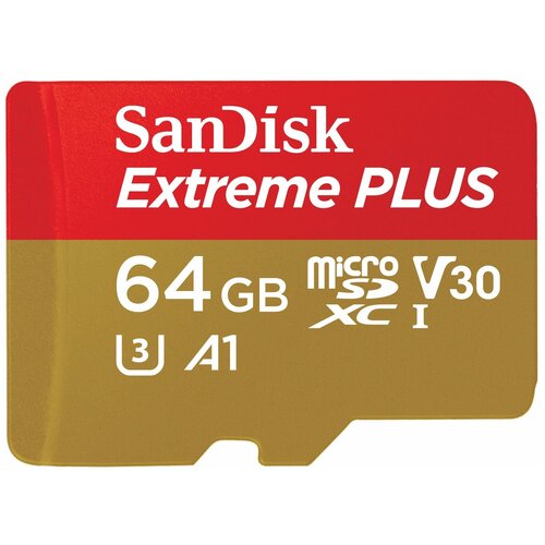 Карта памяти SanDisk Extreme microSDXC Class 10 UHS Class 3 V30 A2 170MB/s + 64 GB, чтение: 170 MB/s, запись: 80 MB/s, без адаптера SD