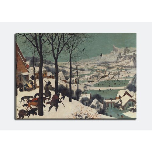 Картина для интерьера на холсте Питера Брейгеля "Охотники на снегу" 64х90, холст без подрамника