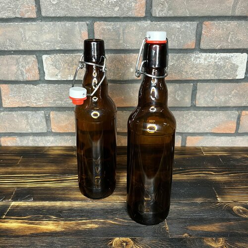 Бутылка стеклянная с бугельной пробкой, коричневая, 500 мл,2 шт
