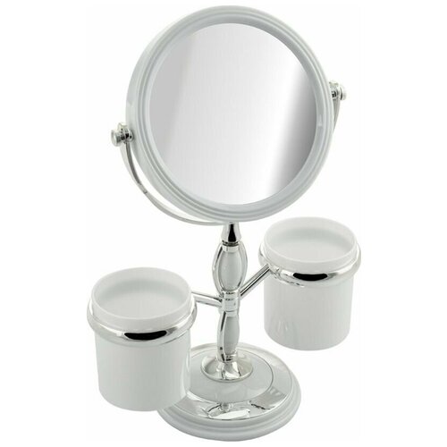 Санакс Зеркало косметическое настольное , с двумя стаканами для принадлежностей, двустороннее, вторая сторона с двукратным увеличением