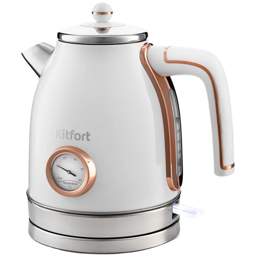Чайник Kitfort, винтажный термометр, отключение при снятии с подставки, блокировка включения без воды, 2150Вт