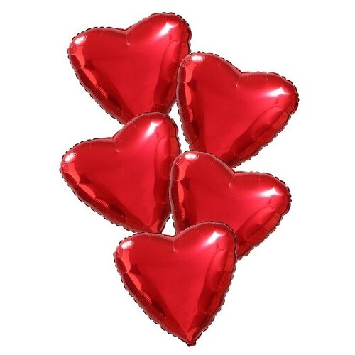 Шары фольгированные 19" «Сердца», набор 5 шт, цвет красный