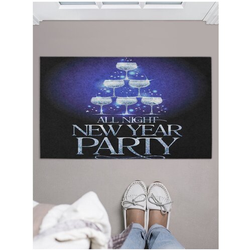 Придверный коврик в прихожую JoyArty "Новогодняя вечеринка" для обуви, на резиновой основе, 75x45 см