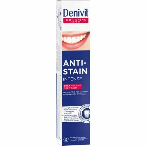 Denivit Зубная паста Anti-Stain Intense отбеливающая с фтором 75 мл (из Финляндии)