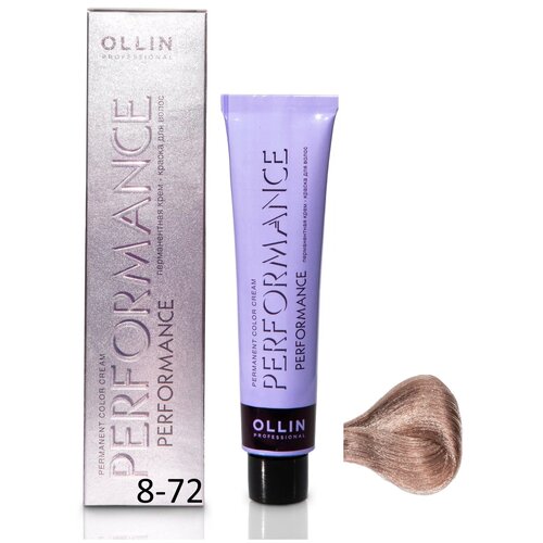 OLLIN Professional Performance перманентная крем-краска для волос, 8/72 светло-русый коричнево-фиолетовый, 60 мл