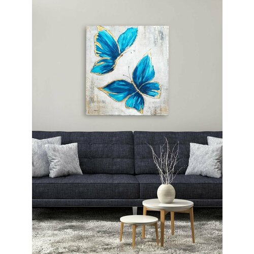 Картина интерьерная "бабочки синие", ручная работа, 82х76 см
