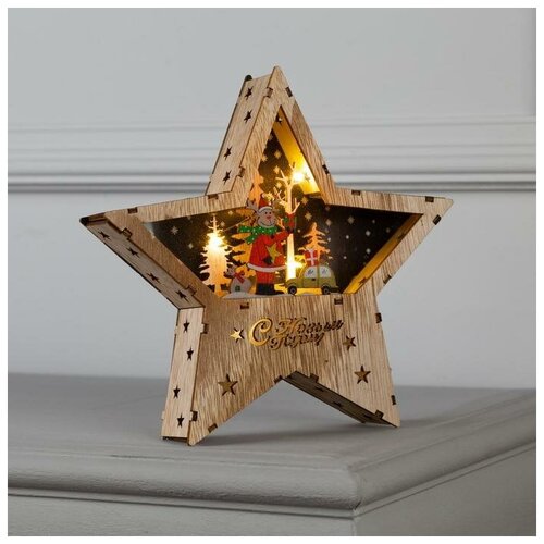 Светодиодная фигура «Звезда с новогодним оленем» 22 × 22 × 4 см, дерево, батарейки АААх2 (не в комплекте), свечение тёплое белое