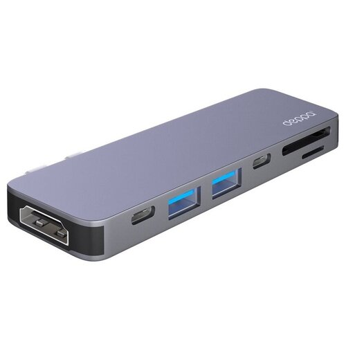 Переходник Deppa Thunderbolt C 7в1 (73121) Type-C to USB3.0x2/ HDMI/ Thunder3/ Type-C/ SD/ MicroSD для MacBook Графитовый