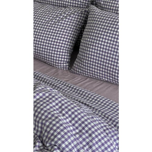 Комплект постельного белья 2-спальный из премиальной ткани Варёный хлопок Lavender Vichy, пододеяльник 180x205, простыня без резинки 240x260, наволочки 70x70