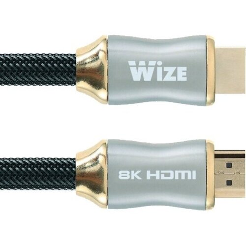 Кабель HDMI Wize WAVC-HDMI8K-1M, v.2.1, 19M/19M, 8K/120Hz/60Hz, 4K/144Hz/120Hz 4:4:4, eARC, HDCP 2.3/EDID/ HEC/CEC/ DDC, 30 AWG, ультравысокоскоростной, позол. разъемы, 24 карат, черный, 1м