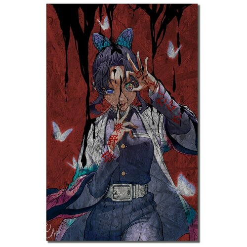 Картина интерьерная на рельефной доске, рисунок Аниме Клинок рассекающий демонов Шинобу - 7658 В