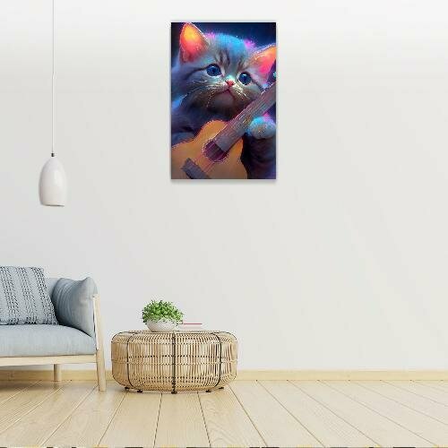 Картина на холсте 60x90 Альянс Лес "Котик музыкант 2" на подрамнике / интерьер/ декор