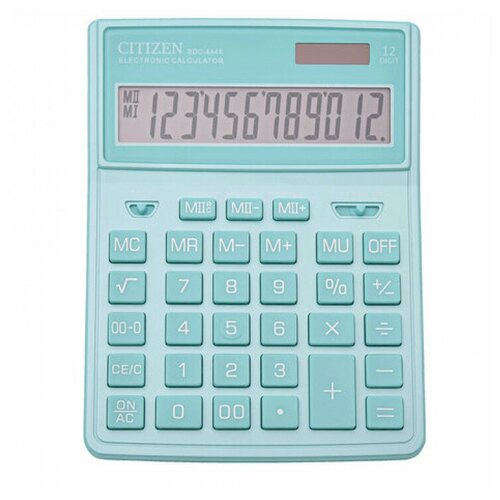Калькулятор настольный CITIZEN SDC-444GNE (204х155 мм), 12 разрядов, двойное питание, бирюзовый 250538