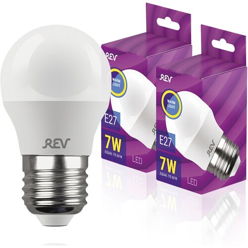 Упаковка светодиодных ламп 2 шт REV 32342 6, 2700К, Е27, G45, 7Вт