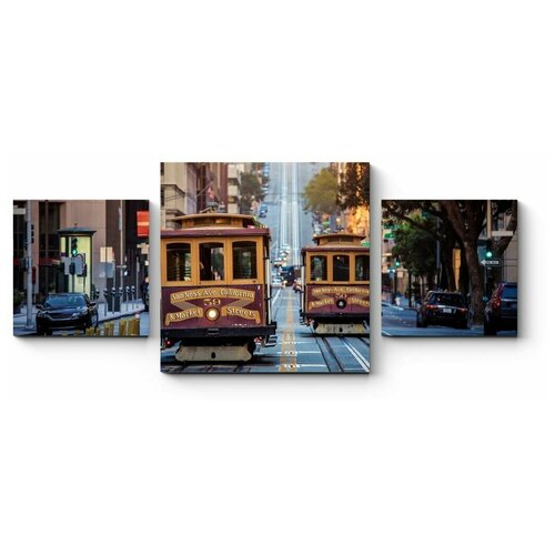 Модульная картина Два старинных трамвая по улицам Сан-Франциско140x60