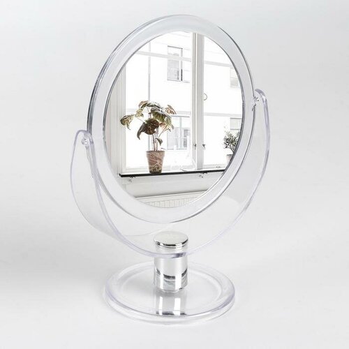 Зеркало настольное, двустороннее, с увеличением, d зеркальной поверхности 10,5 см, цвет прозрачный
