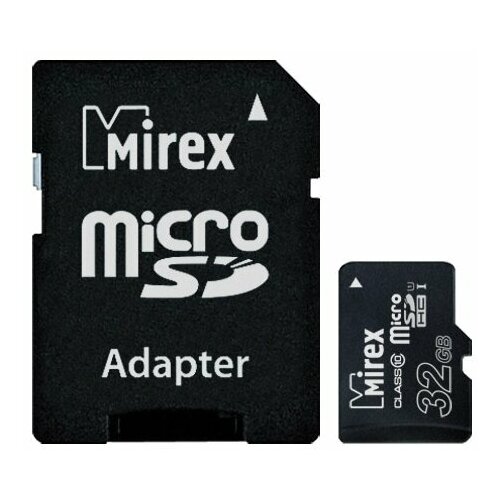 Карта памяти Mirex microSDHC Class 10 UHS-I U1 + SD adapter 32 GB, чтение: 104 MB/s, запись: 45 MB/s, адаптер на SD