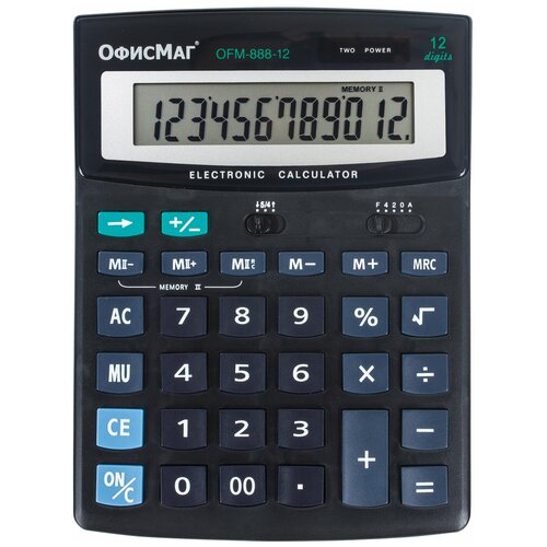 Калькулятор настольный офисмаг OFM-888-12 (200×150 мм), 12 разрядов, двойное питание, 250224